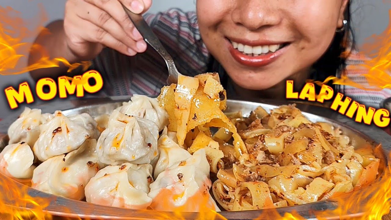 MOMO | LAPHING | EATING SPICY LAPHING AND VEG MOMO | MUKBANG - YouTube