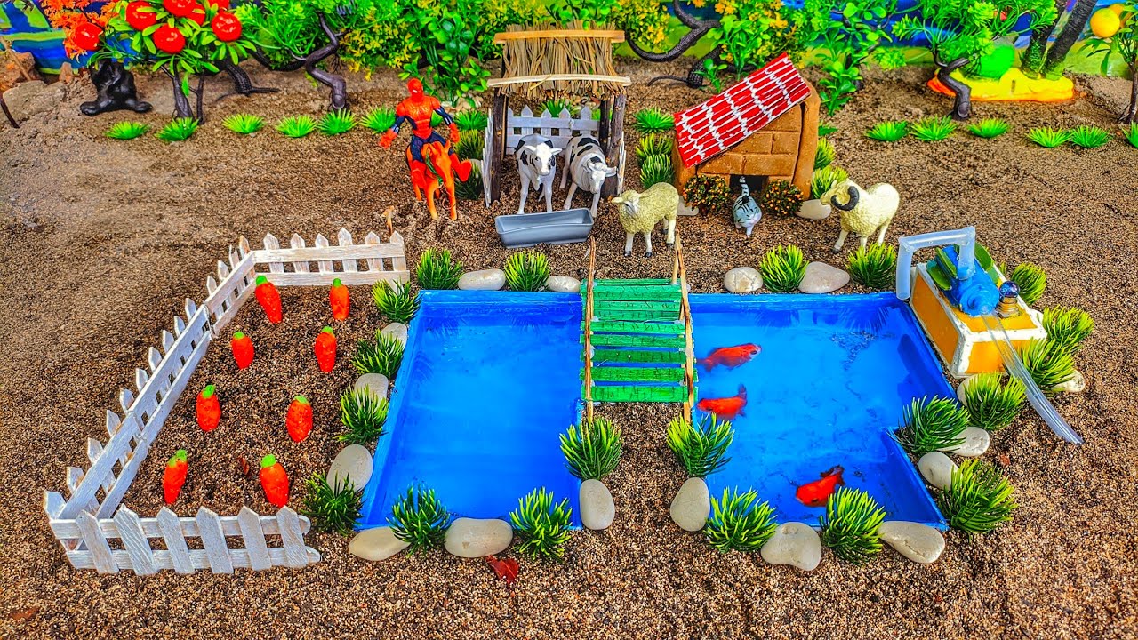 DIY Mini Farm Diorama with cow shed and carrot field | Mini Pump Water ...
