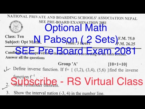 Optional Math || National Pabson ( 2 Sets ) || Pre Board Exam 2081 ...