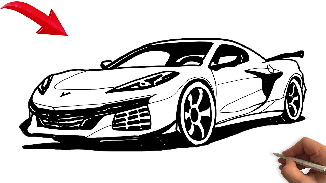 How to draw a CHEVROLET CORVETTE C8 - Super Sport Car Drawing 2025 ...