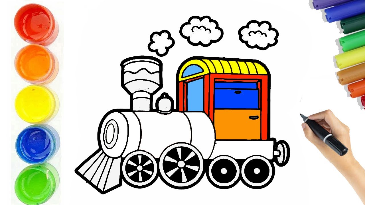 How to Draw Train Engine , Drawing and Coloring For Kids - Easy Engine ...