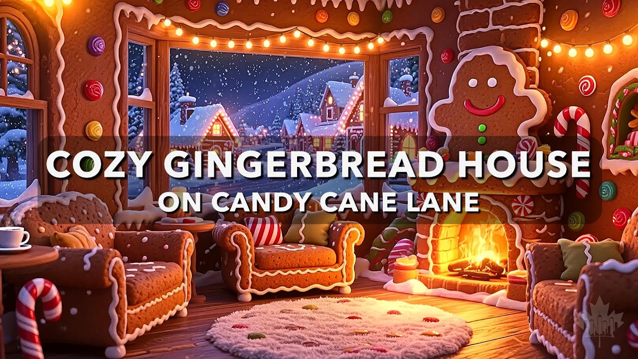 Cozy Gingerbread House on Candy Cane Lane 🍭 | Peaceful Fireplace & Slow ...