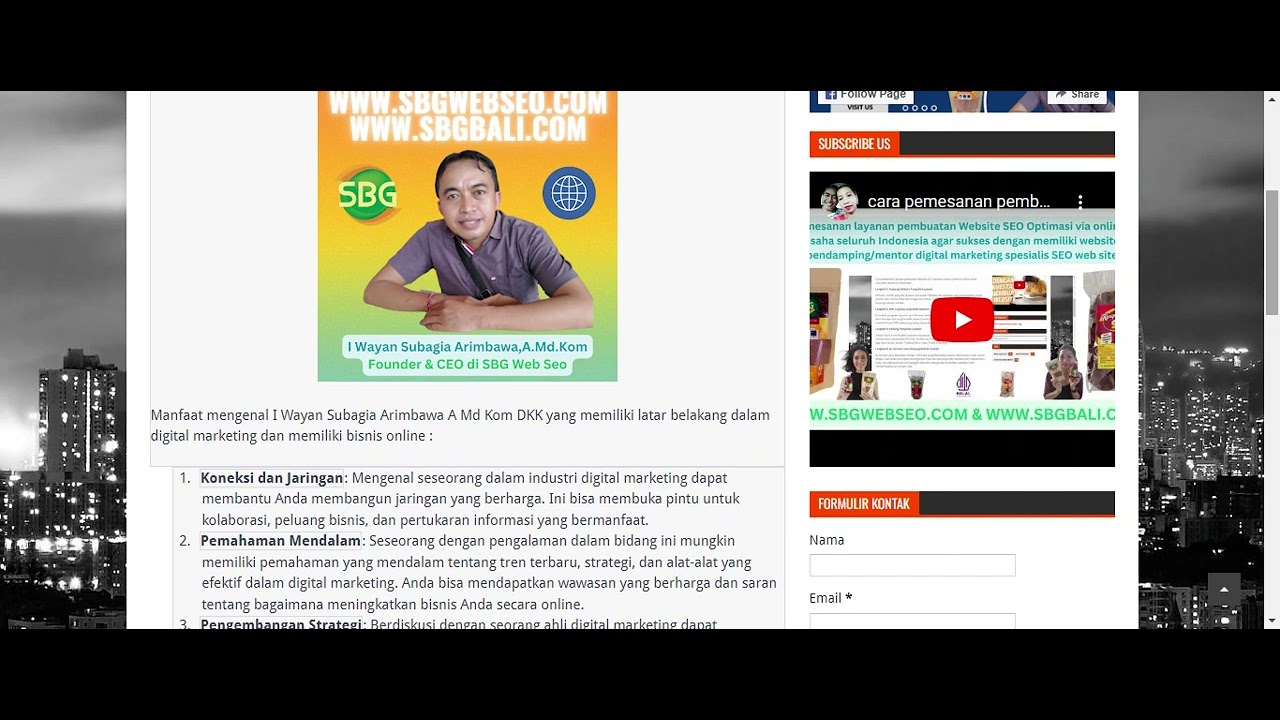 informasi tentang I Wayan Subagia Arimbawa A Md Kom atau SBG Web Seo dalam basis data - YouTube
