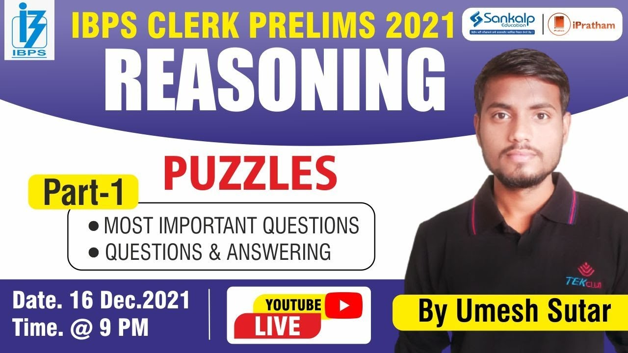 IBPS Clerk Pre 2021 || Reasoning- Puzzle || Umesh Sutar - YouTube