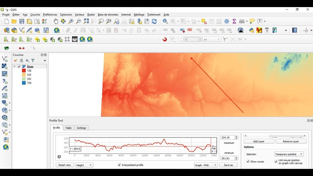 Tutorial N° 13 : Topographic profile using QGIS / Coupe topographique ...