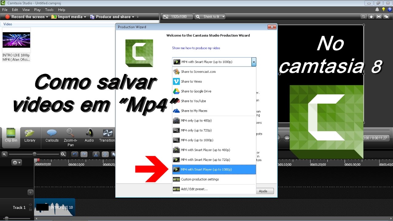 Como salvar videos no Camtasia 8" em (Mp4) - YouTube