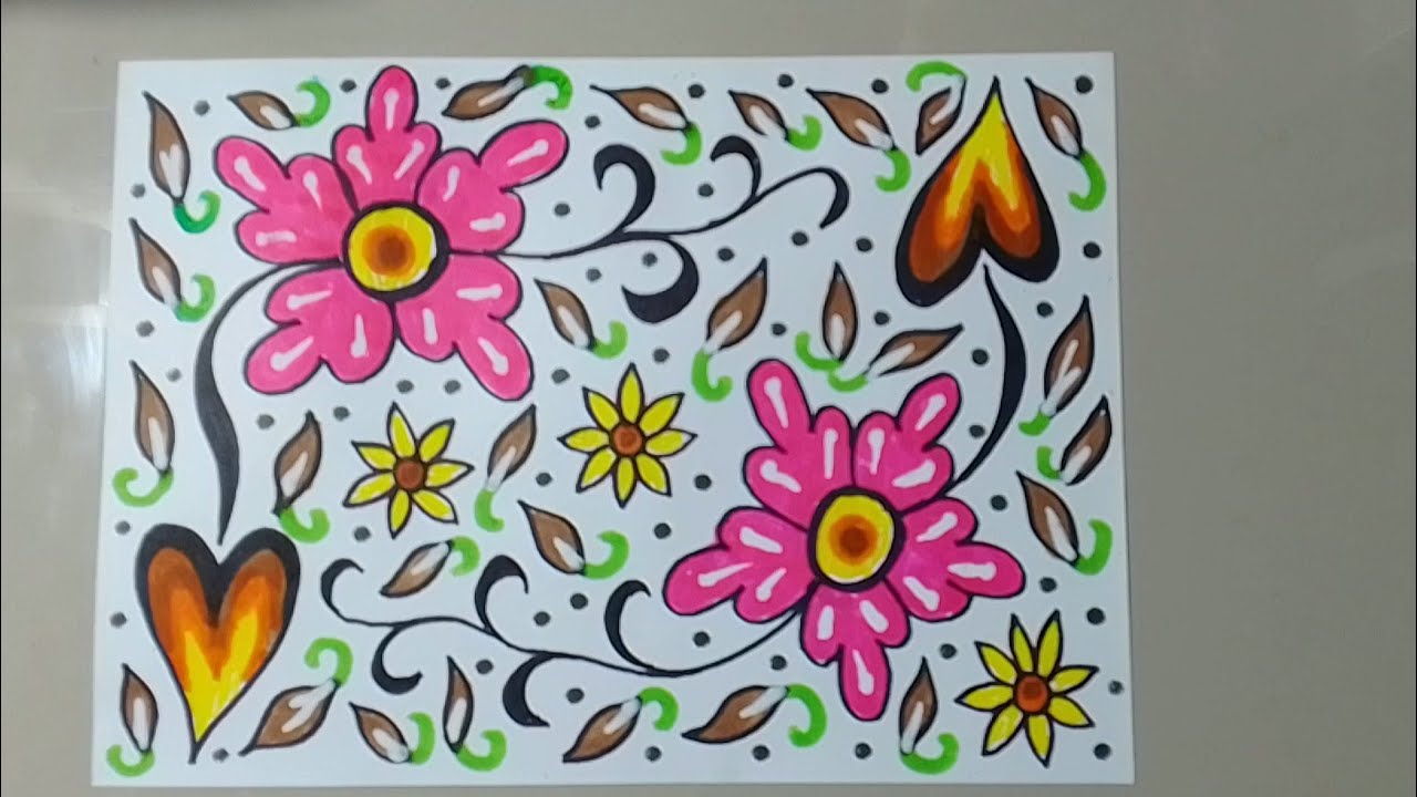 how to draw batik flower - YouTube