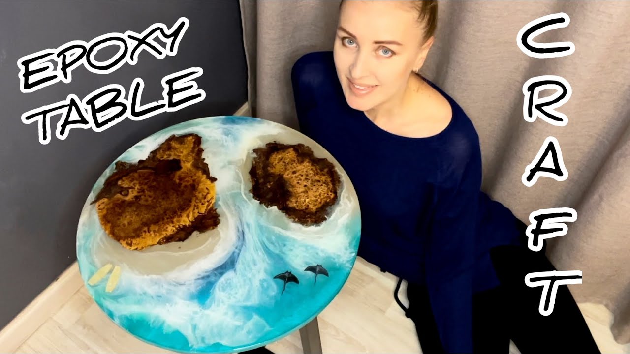 Craft Table made of epoxy resin and wood. DIY. Do it yourself. Detailed ...