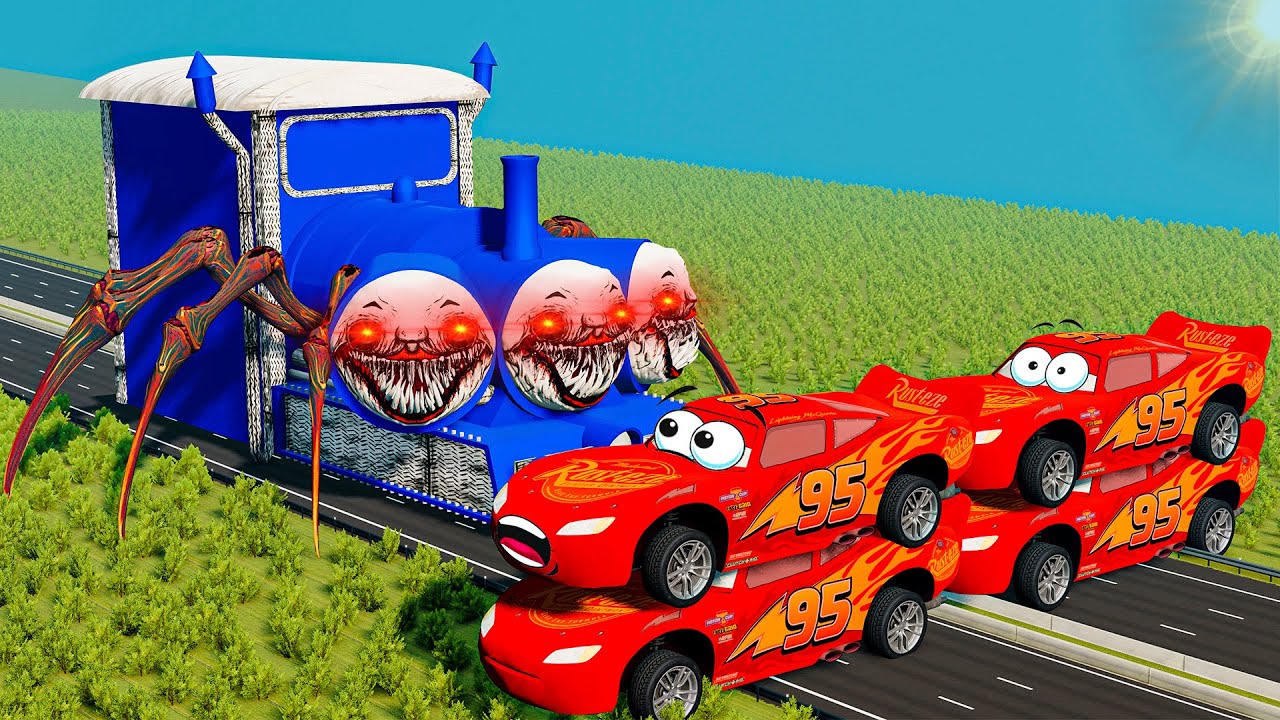 Big Choo-Choo Charles VS Giant Lightning McQueen in BeamNG.drive - YouTube