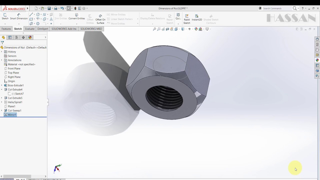 SolidWorks tutoial - Nut Design In Solidworks Easy Steps (Basic ...
