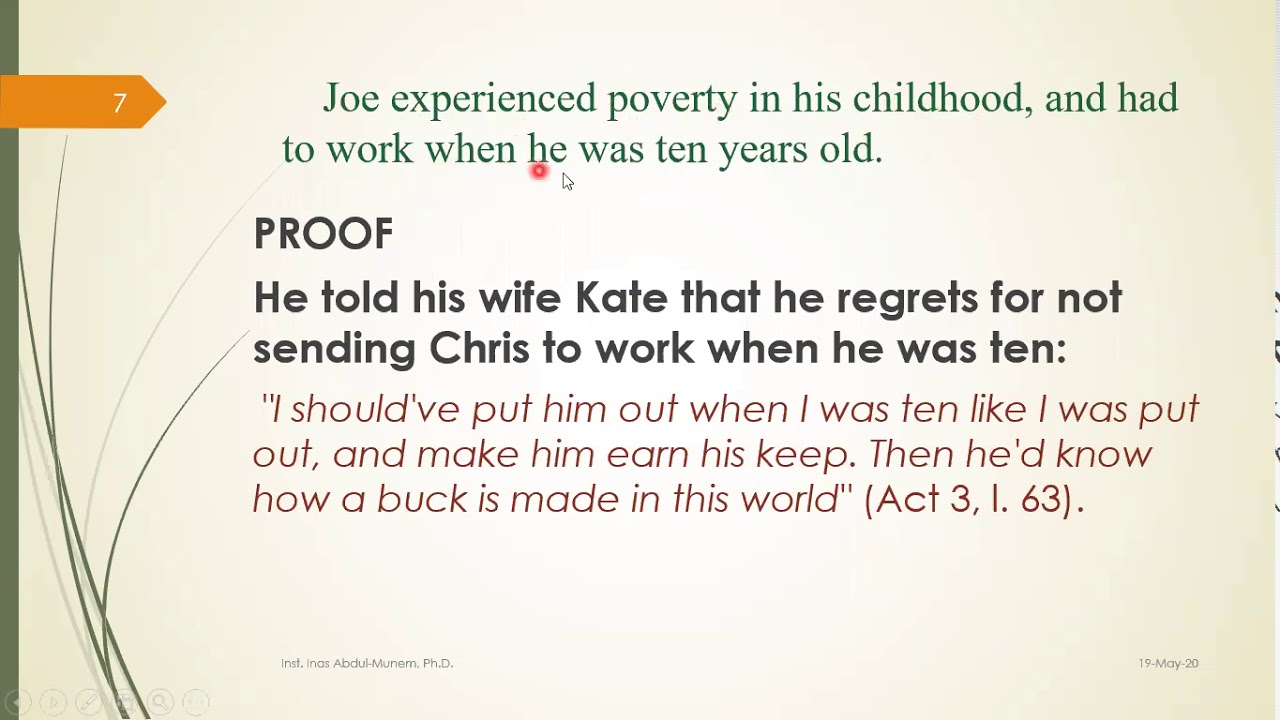 Lecture on the analysis of the character of Joe Keller - YouTube