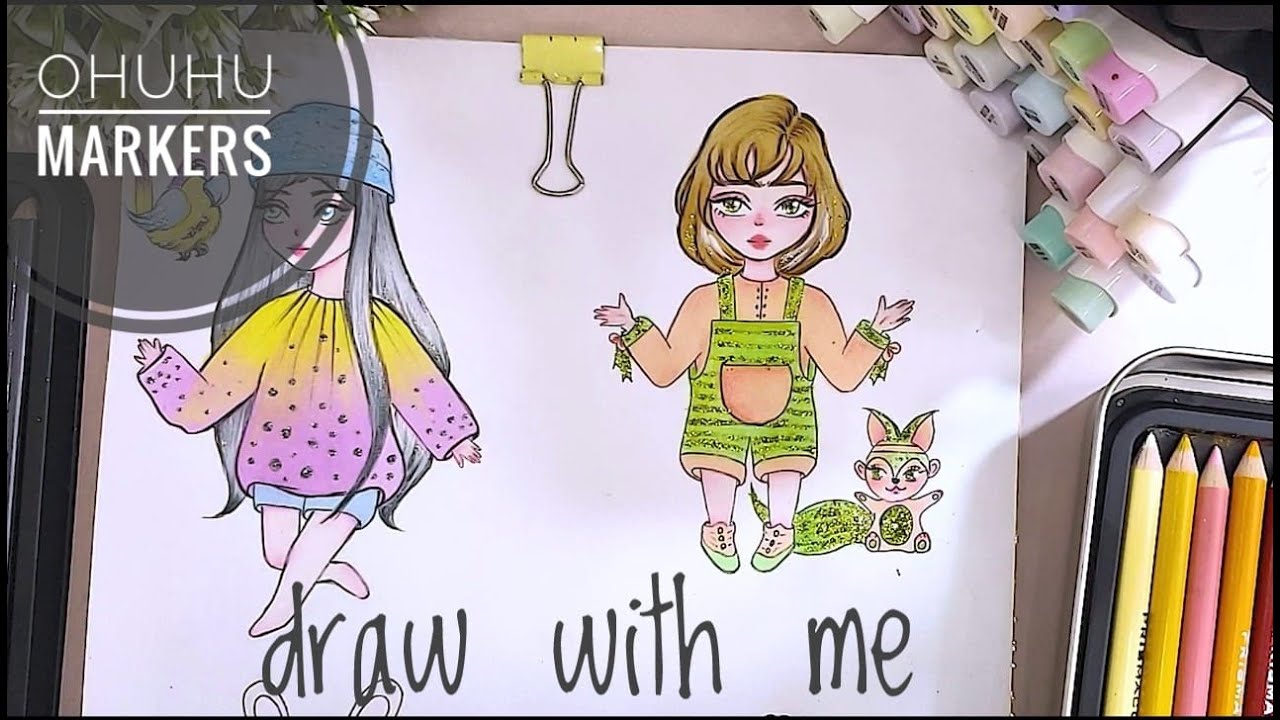 chibi drawing | Ohuhu Pastel Brush Markers | real time - YouTube