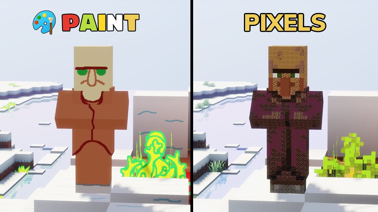 minecraft village paint vs pixels - YouTube