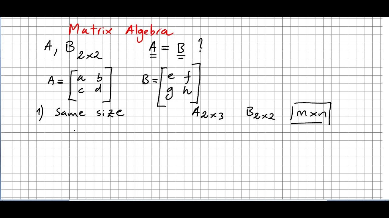 Linear Algebra 49, Matrix Algebra, Equal Matrices - YouTube