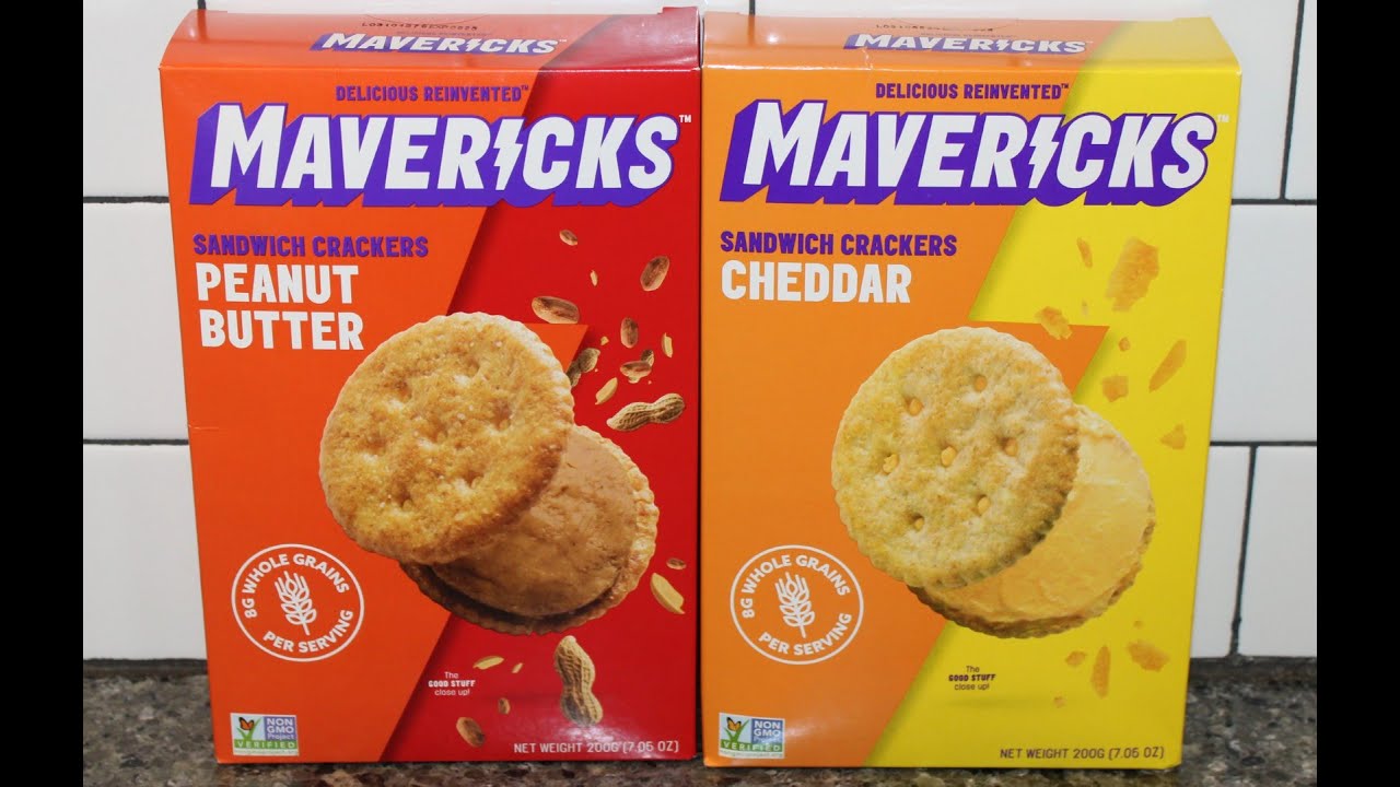 Mavericks Sandwich Crackers: Peanut Butter & Cheddar Review - YouTube
