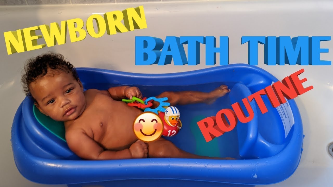 NEWBORN BATH TIME ROUTINE | BABY DISCOVERS MIRROR (2019) - YouTube
