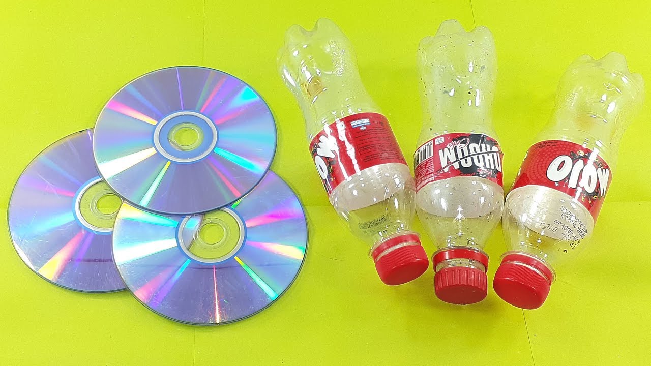 waste plastic bottle & Waste cd disc reuse idea | best out of waste ...