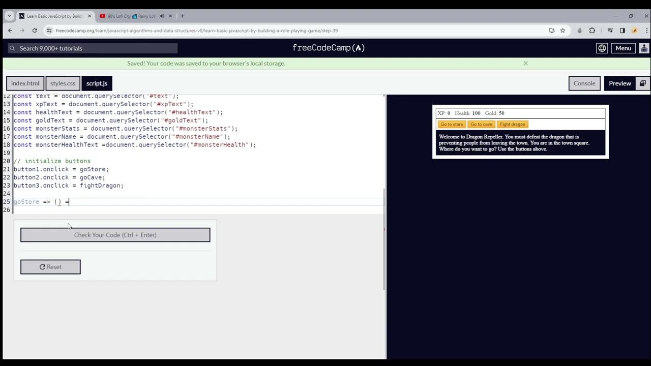 Building a Role-Playing Game in JavaScript | Full Tutorial (Step 36-43) FreeCodeCamp Project ...