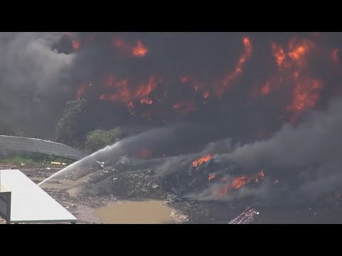 5 p.m. update: More than 100 firefighters battle large tire fire at recycling facility near Houston