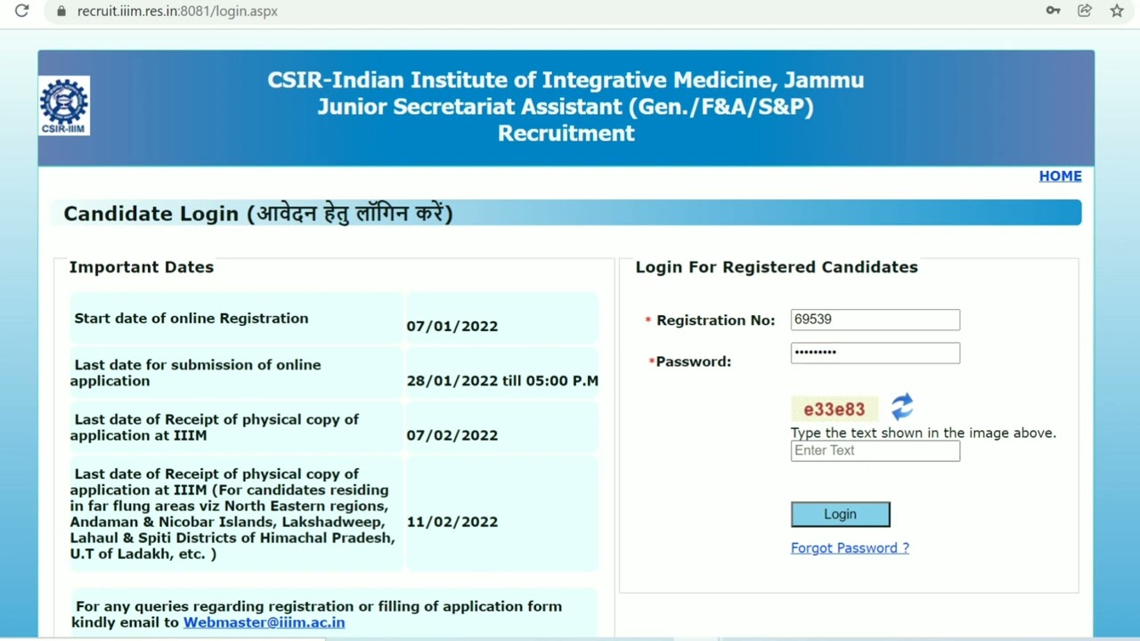 How To Fill Online Form In CSIR IIIM Jammu For 09 Junior Secretariat ...