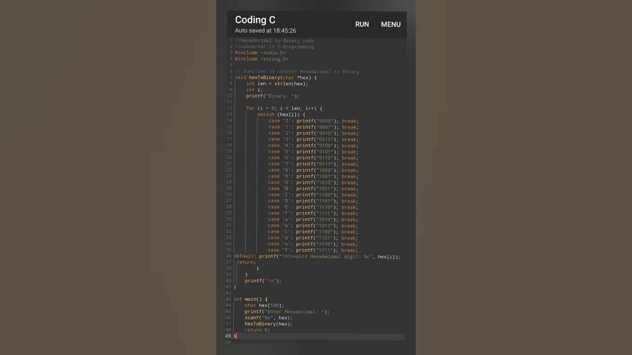 Hexadecimal To Binary Code Converter in C-Programming # ...