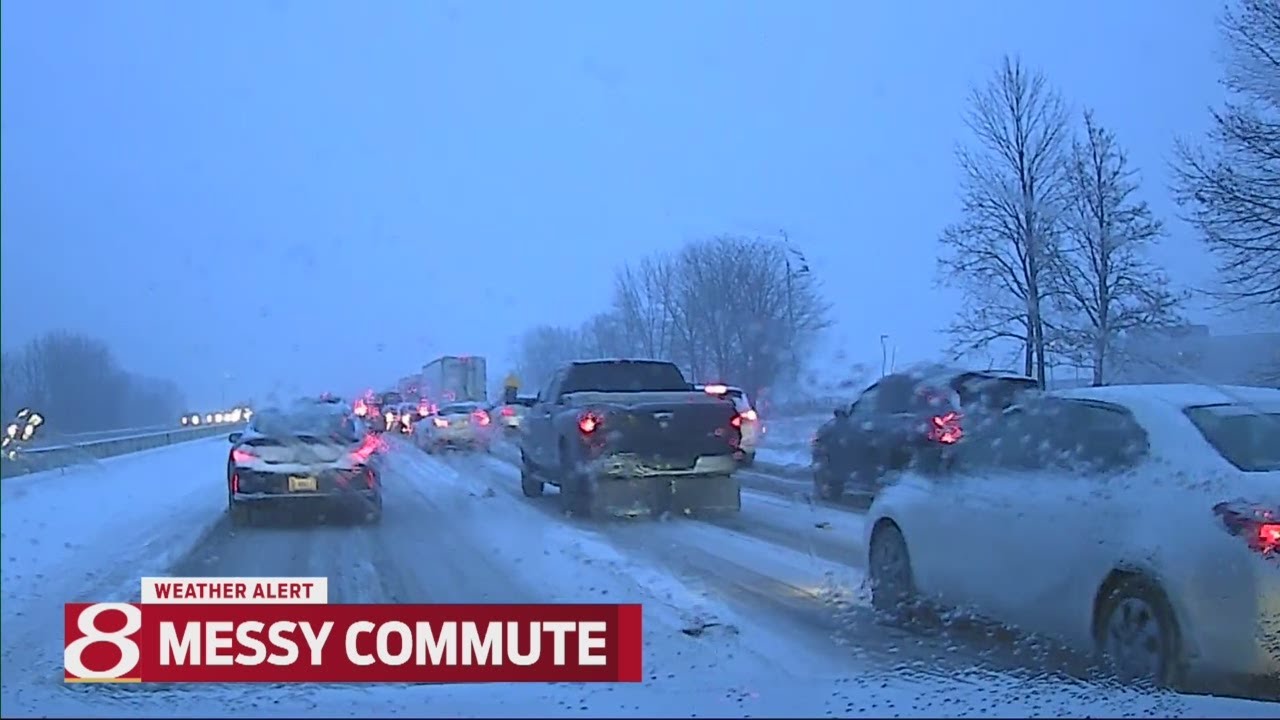 Snow brings messy commute - YouTube
