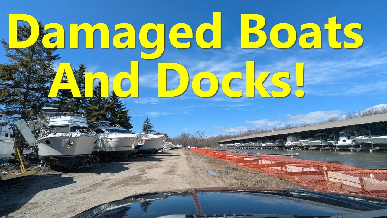 Visit to Our Boat + Damaged Boats & Docks - YouTube