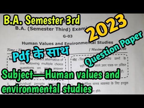 ba 3rd semester human values and environmental studies question paper ...