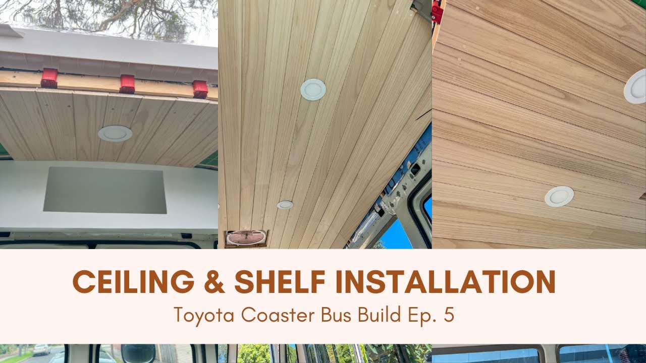 Shiplap Cladding & Building a Shelf in my Bus! Toyota Coaster Ep. 5 ...