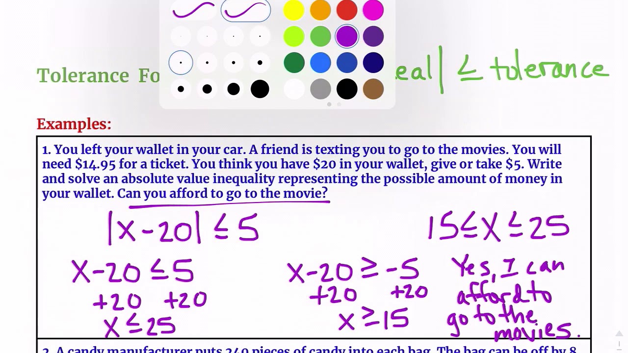 Writing Absolute Value Inequalities-Tolerance - YouTube