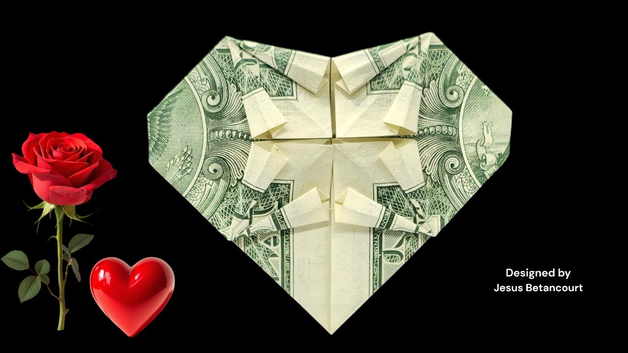 How to make Money Origami heart, ( SLIDESHOW TUTORIAL ), Dollar origami ...
