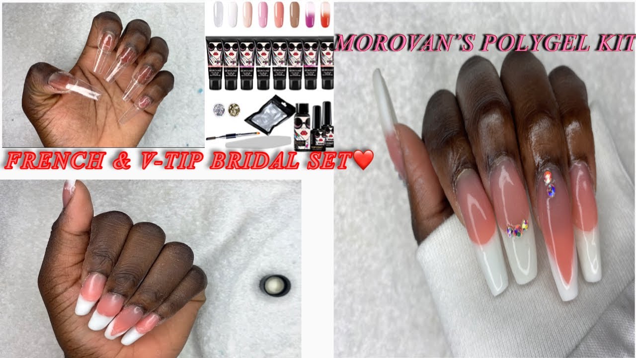 FRENCH & V-TIP POLYGEL NAILS FOR BEGINNERS | Trying Morovan’s Color ...