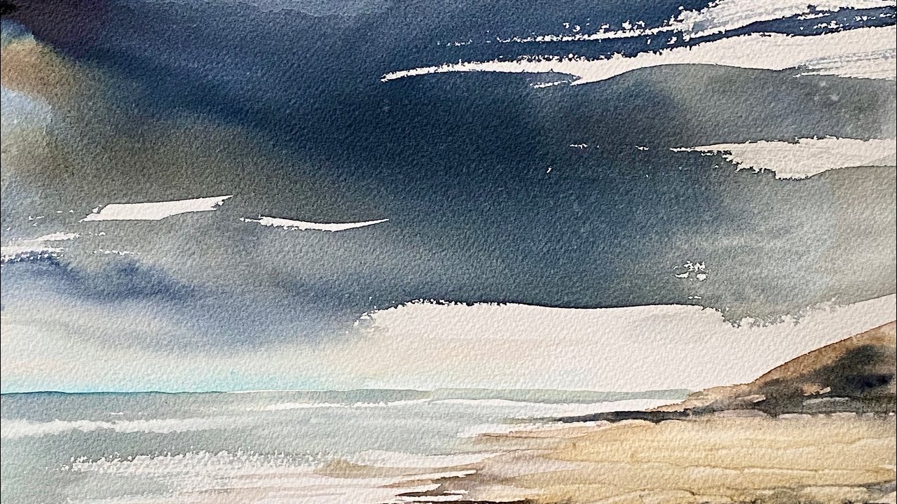 BEGINNERS SKY! Paint A Loose STORMY SKY SEASCAPE Watercolor Landscape ...