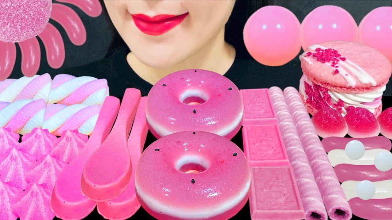 ASMR PINK DESSERTS *HOT PINK DONUT JELLY, EDIBLE CHOCOLATE SPOON ...
