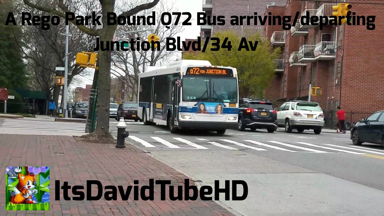 A Rego Park-63rd Drive Bound Q72 Bus arriving/departing Junction Blvd ...