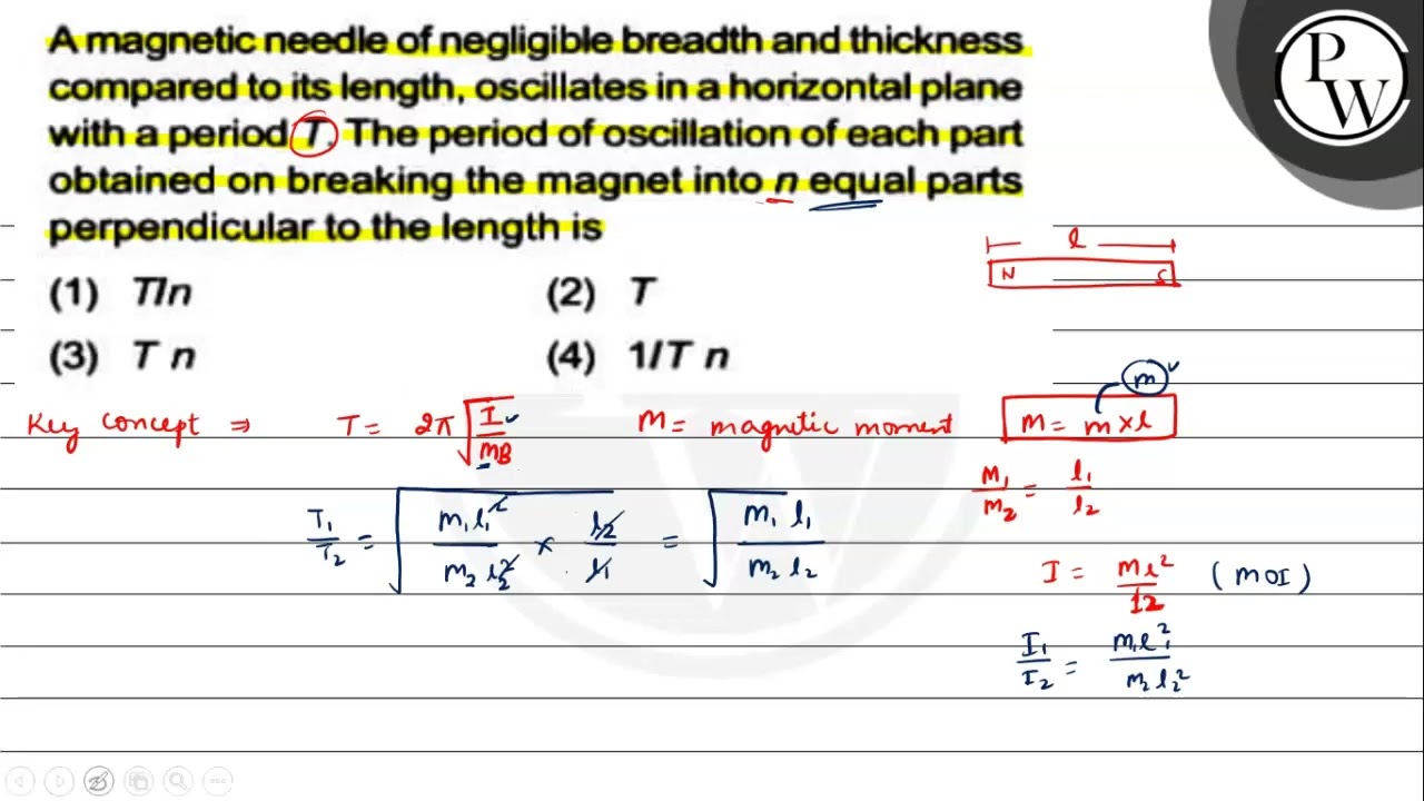 A magnetic needle of negligible breadth and thickness compared to i ...