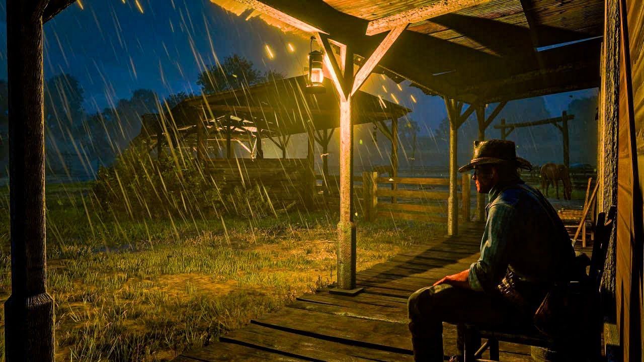 Arthur, exhausted, takes refuge at MacFarlane’s Ranch during a heavy ...