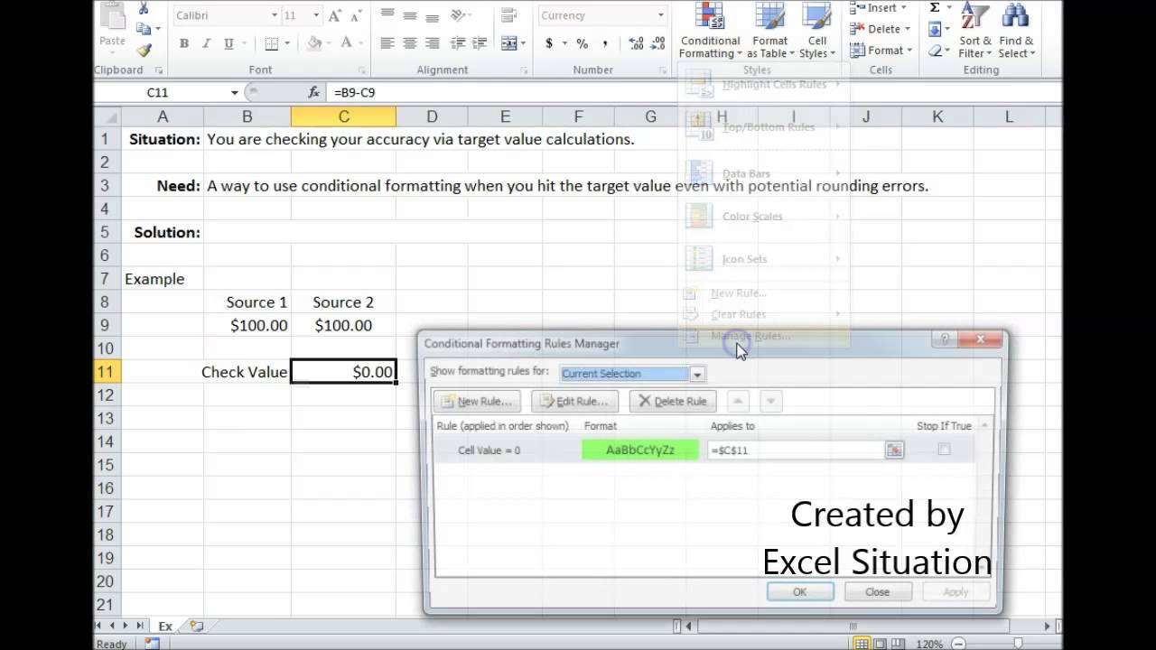 Excel conditional formatting on target value - YouTube