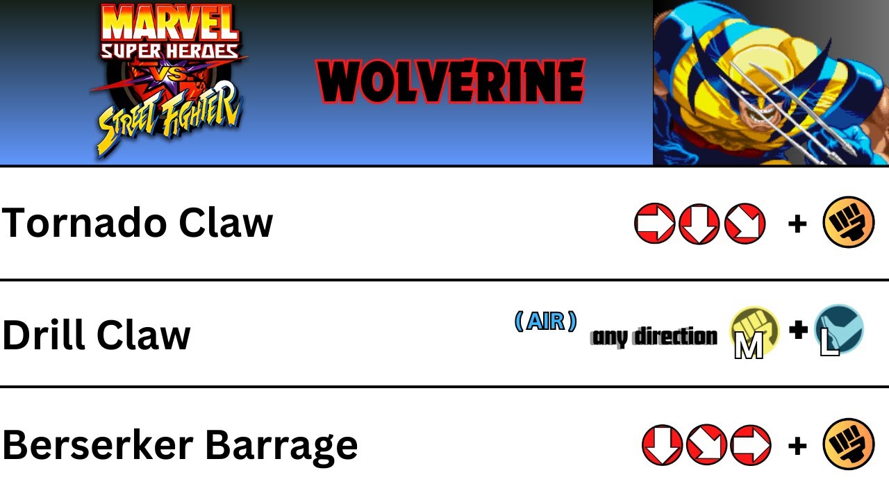 MSH vs SF - Wolverine Move List - YouTube