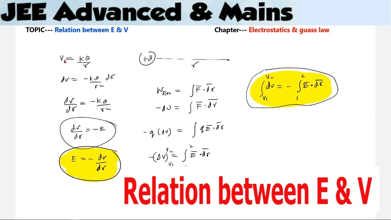 1) Physics | Electrostatics JEE Adv | Relation between E & V Theory ...