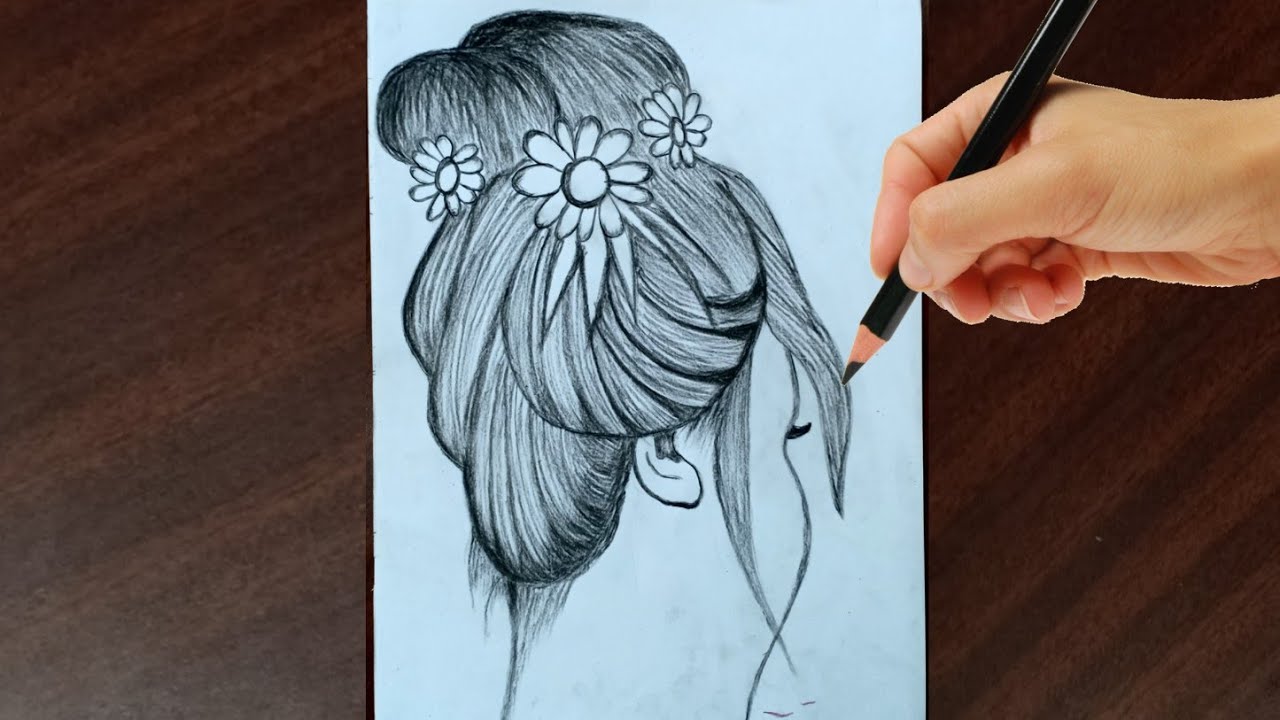How To Draw A Girl Beautiful Hairstyle For Beginners || Girl Back Side ...