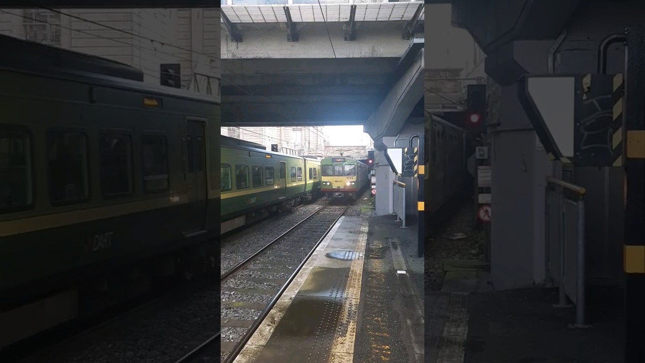 A DART class 8500 departs Dún Laoghaire for Greystones while a DART ...