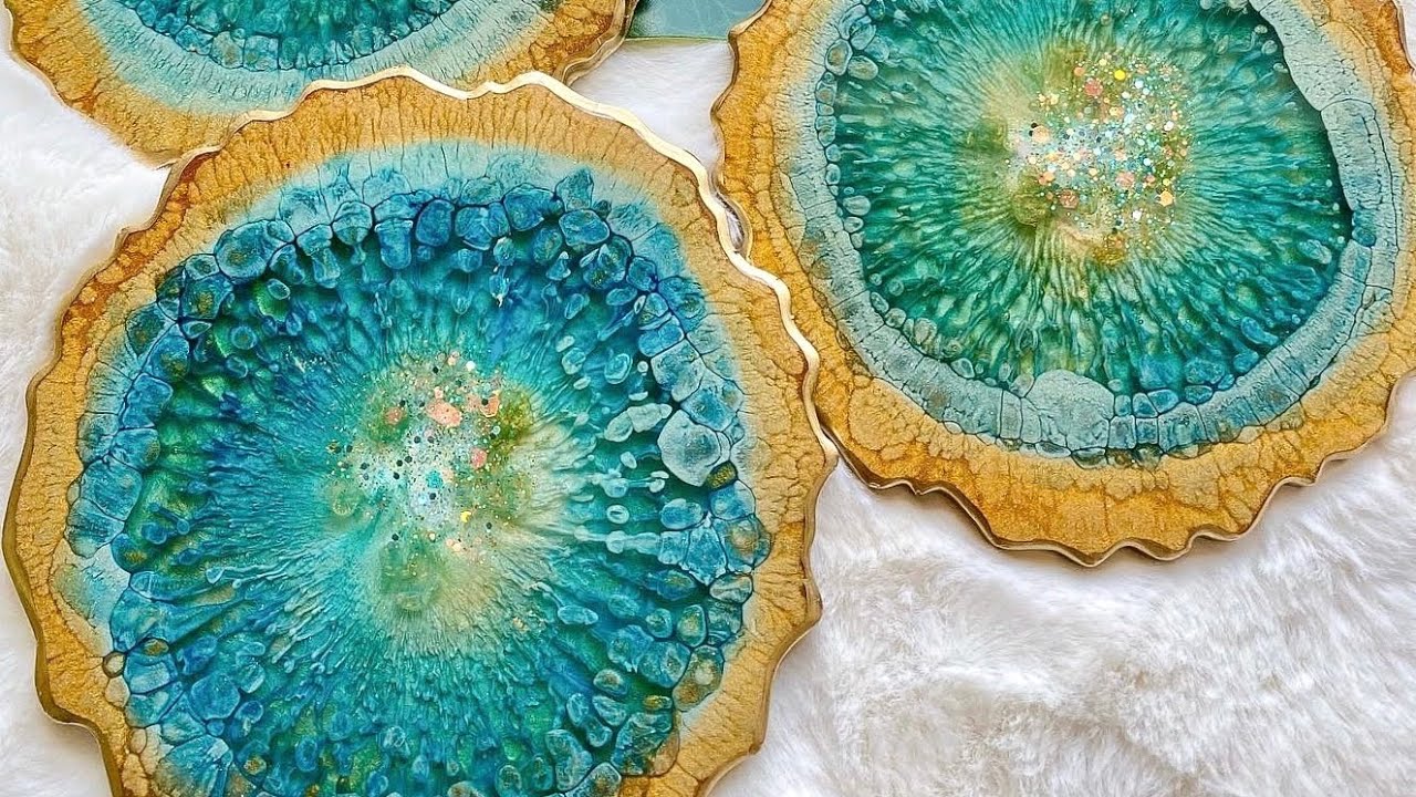 Gorgeous Teal and Gold Resin Coasters - YouTube