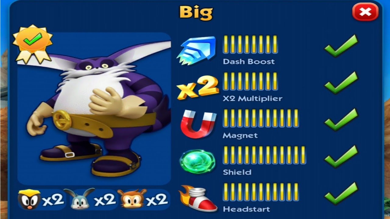 SONIC DASH | BIG MAX LEVEL UPGRADE GAMEPLAY - YouTube