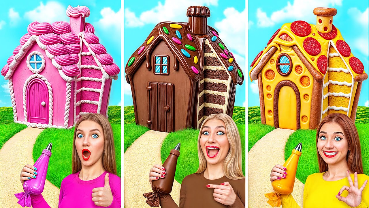 Nhà Đơn Màu Thử thách | Đồ Ngọt vs Sôcôla vs Đồ ăn Nhanh Super Hyper DO - YouTube