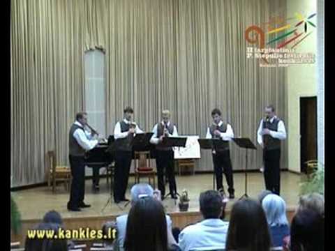 Performing Birbyne quintet of Lithuanian folk instrumental group ...