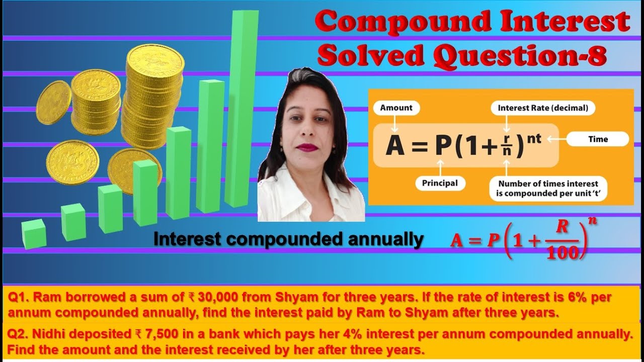 Compound Interest-SQ-8 Formula Method-Find amount & CI when interest is ...