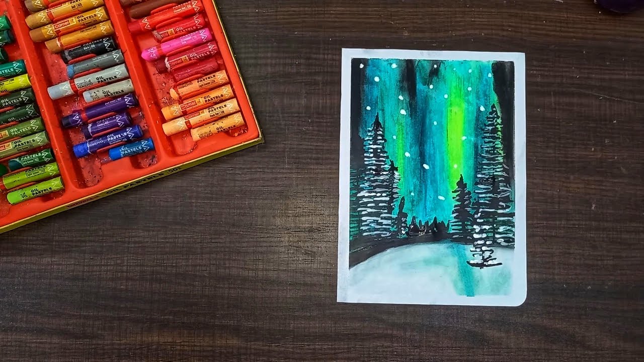 Northern lights drawing with oil pastel colors for beginners-step-by ...