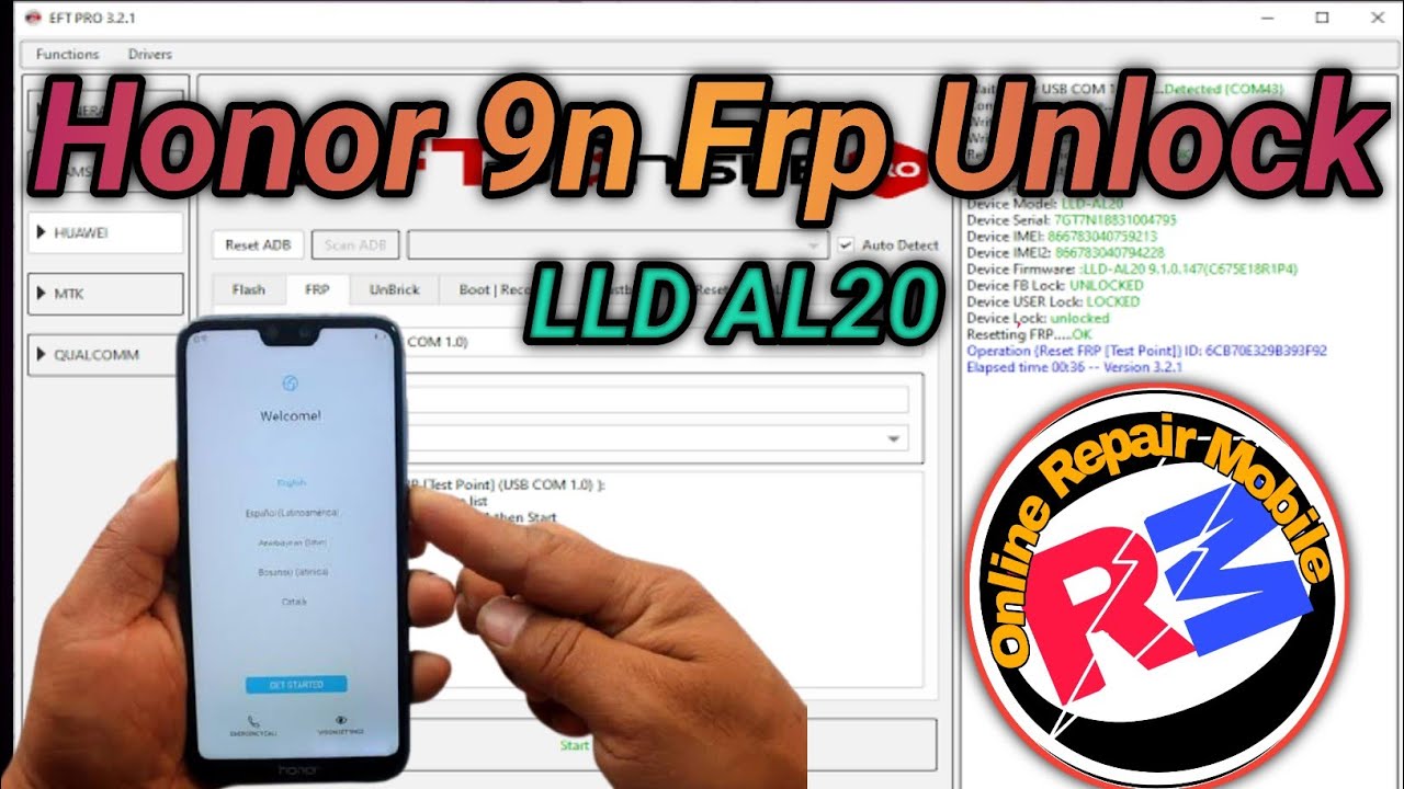 Honor 9n frp unlock lld al20 eft pro Online Repair Mobile - YouTube