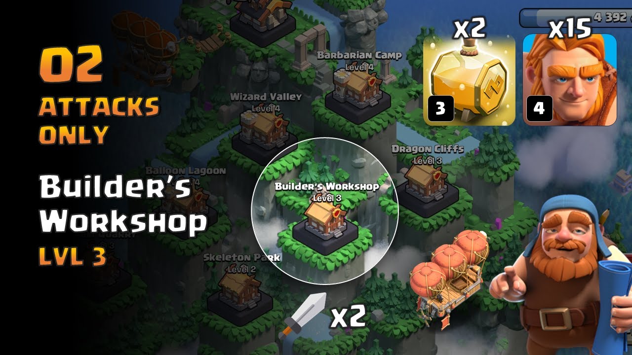 Builders Workshop level 3 complete using 2 attacks | Clan Capital | Clash of Clans - YouTube
